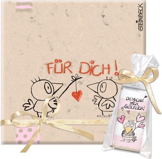 Steinbeck Geschenkset Leinwand-Druck + Mini-Schokolade - Birds 60 (20 x 20cm) - liebevolles Geschenk f&uuml;r Partner, Freundin & Freund