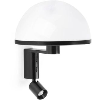 Faro Barcelona Faro Dome Applique murale de lecture en forme de d&ocirc;me, abat-jour noir satin&eacute; et blanc brillant, culot E27