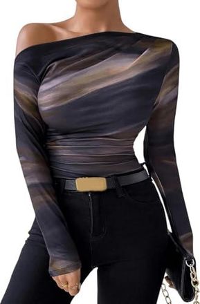 Onsoyours Chemisiers Blouses Femme Épaule décolletée Chemise Chic Élégante Casual Shirts Tops Manches Longues Y2k Décontractée Tee Shirt Slim Fit Off Shoulder T