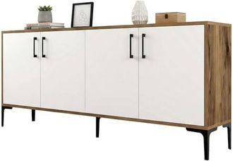 Dmora Kommode Orionis, Wohnzimmerbuffet, Wohnzimmer-Sideboard, Moderne K&uuml;chen-Speisekammer, 180x35h78 cm, Walnuss und Wei&szlig;