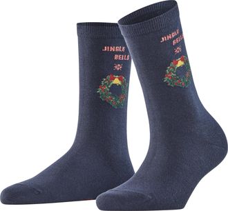 Burlington Damen Socken Jingle Bells W So Baumwolle gemustert 1 Paar, Blau Marine 6120, 36-41