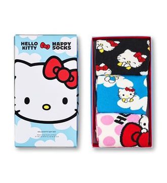 Happy Socks Hello Kitty Lot de 3 paires de chaussettes en coton pour homme et femme Noir 36-40