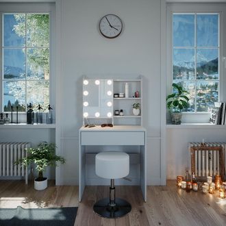 Vicco Schminktisch Weiß Laura 70x136x40 cm - Frisiertisch, Integriertes Licht - Keine extra Tischlampe nötig