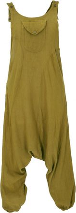 Guru Shop Natürliche Boho Latzhose, Overall, Luftiger Jumpsuit - Khaki, Damen, Baumwolle