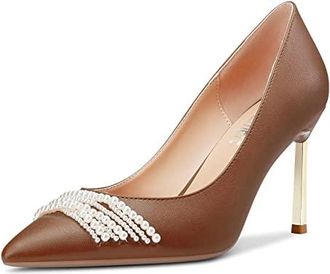 Castamere Femmes Aiguille Haut High Talon Heel Pointu Bout Slip-on Escarpins Mariage Dress 8.5 CM Heels Marron 42 EU