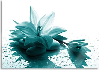 Pixxprint Glasbild, Wandbild aus Echtglas, Düstere Lilie mit Zen Steinen, 100x70 cm, inkl. Aufhängung und Abstandshalter