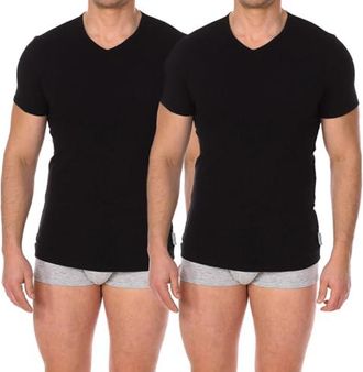 Dirk Bikkembergs Lot de 2 T-Shirts sous-v&ecirc;tements col V - Homme - Coton Stretch (Noir S)