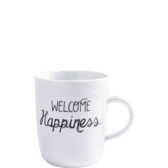 Kahla 575335A69784C Pronto Happy Cups Becher 0,35 l Welcome Happiness hochwertige Porzellantasse mit Spruch und Motiv Geschenkidee f&uuml;r Freunde Becher schwar
