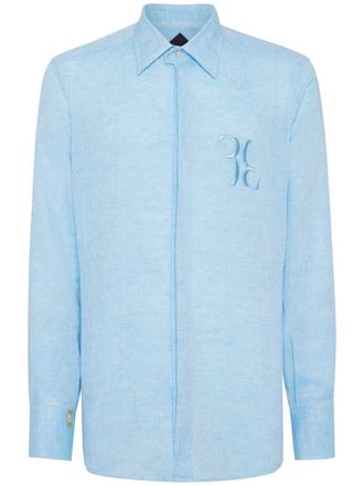 Billionaire Boys Club Leinenhemd mit Monogramm-Stickerei - Blau