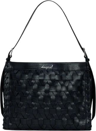 Desigual Femme, Sacs, Noir, Taille: ONE Size Sac bandouli&egrave;re moyen en similicuir tiss&eacute;