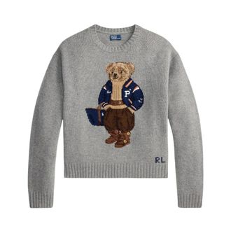 Polo Ralph Lauren Pull en Laine et Cachemire &agrave; Motif dOurs - Femme - Pulls - Gris - Taille: 40 FR