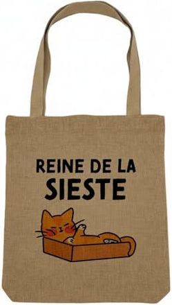 Fabulous Sac Shopping Tote Bag Aspect Lin - Reine de la Sieste Chat Animaux de Compagnie - Sac Courses Toile Epaisse 360g Beige Naturel Cabas Port&eacute; Epaule Soli