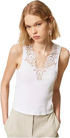 Twinset Femme, Tops, Blanc, Taille: 40 FR Haut en dentelle c&ocirc;tel&eacute;