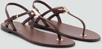 Mango Sandales en cuir d&eacute;tail m&eacute;tallique marron moyen - Femme - 35 - MANGO