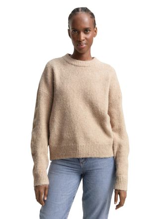 Tom Tailor Damen 1049069 Oversize Strickpullover, 38909-Cosy Beige Melange, XS