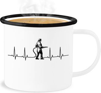 Shirtracer Emaille Becher Blechbecher - Tassen - Herzschlag Feuerwehrmann I Feuerwehr Geschenke für Feuerwehrmänner EKG Herzlinie Weihnachtsgeschenke Freiwillige