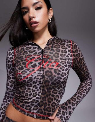 I.AM.GIA Blare - Sweat &agrave; capuche densemble &agrave; fermeture &eacute;clair et imprim&eacute; l&eacute;opard fonc&eacute; avec coutures contrastantes et logo-Multicolore