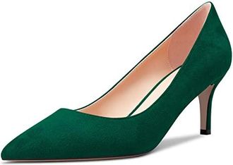 Castamere Femmes Aiguille Mi Kitten Talon Heel 6.5 CM Heels Pointu Bout Escarpins Slip-on Classique Cute Bureau Chaussures Vert B 37 EU