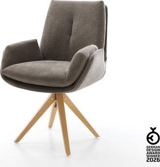 DELIFE Drehstuhl Clea-Flex Strukturstoff Soft Taupe Holzgestell kantig Natur 360&deg; drehbar, Esszimmerst&uuml;hle