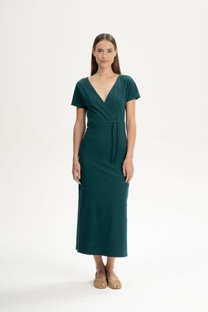 Mela Damen vegan Kleid V-Ausschnitt Shreoshi Deep Sea Teal