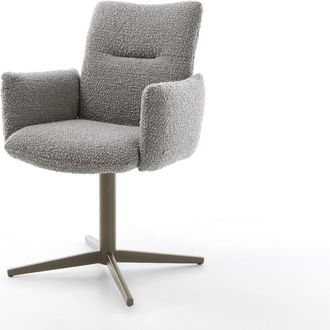 DELIFE Drehstuhl Jova-Flex mit Armlehnen Bouclé Silbergrau Fußkreuz Effektfinish Titan 360° drehbar Taschenfederkern, Esszimmerstühle
