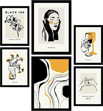 Nacnic Ensemble de 6 affiches &agrave; lencre noire. Sophistiqu&eacute;e. Impressions artistiques et abstraites pour lam&eacute;nagement int&eacute;rieur et la d&eacute;coration. A3 et A4, san