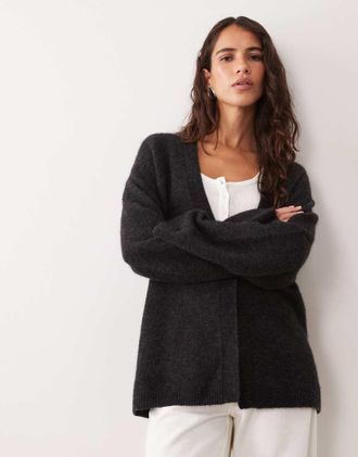 Arket gilet en m&eacute;lange de laine dalpaga ultra doux avec fermeture lat&eacute;rale en gris fonc&eacute;
