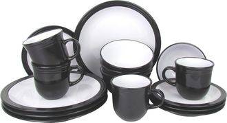 Retsch Arzberg Kombigeschirrset Camden 16tlg. Platzsparend, Spülmaschinengeeignet, Mikrowellengeeignet, Widerstandsfähig (Schwarz)