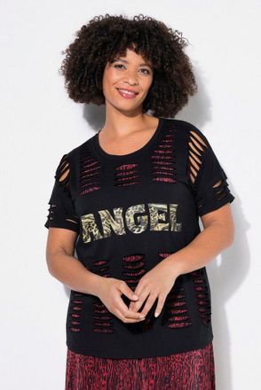 Angel Of Style T-Shirt T-Shirt Komfort Fit Schlitze Leo-Schriftzug