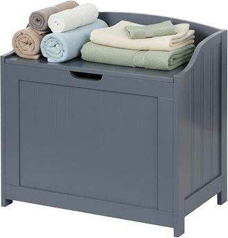 Relaxdays W&auml;schetruhe, 80 L, f&uuml;r Schmutzw&auml;sche, Bettzeug & Spielzeug, Bad, Aufbewahrungstruhe mit Deckel, MDF, grau