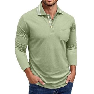 Generic Polo pour homme Coupe ajust&eacute;e Haut d&eacute;contract&eacute; &agrave; manches longues avec col boutonn&eacute; pour lhiver Confortable et respirant V&ecirc;tements de tous les jours Te