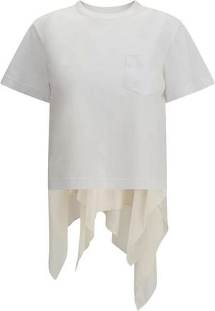sacai Femme, Tops, Blanc, Taille: 42 FR T-shirt en jersey avec d&eacute;tail en polyester