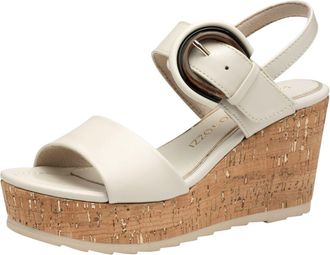Marco Tozzi Damen Sandalen mit Keilabsatz mit Klettverschluss Elegant, Beige (Cream), 38 EU