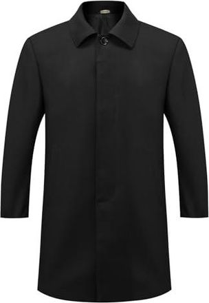 AlltheMen Trench Homme Simple Boutonnage Mi-longueur Coupe-Vent Manteau Business Casual Revers Coat Noir M