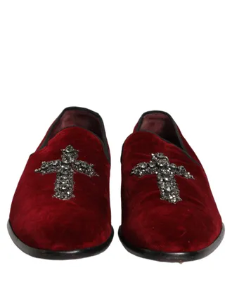 Dolce & Gabbana Mens Maroon Suede Cross Slip On Dress Loafers Shoes Leather