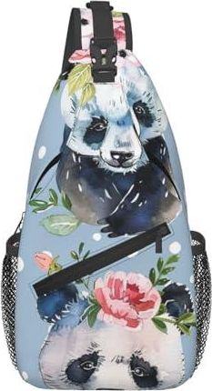 Generic Sac &agrave; dos &agrave; bandouli&egrave;re motif panda portant des fleurs - Sac &agrave; dos de voyage pour homme - Sac &agrave; dos de randonn&eacute;e