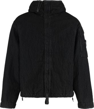 Stone Island Homme, Vestes, Noir, Taille: S Veste à capuche en velours côtelé froissé 500-Tc