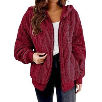 Generic Sweat à capuche en polaire pour femme avec fermeture éclair intégrale - Veste pelucheuse en jacquard - Décontracté - Col à capuche - Manteaux dhiver c
