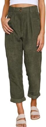 Generic Pantalon taille haute pour femme - Pantalon d&eacute;contract&eacute; taille haute en velours c&ocirc;tel&eacute; avec poches Pantalon tendance pour lautomne et le quotidien, Ve