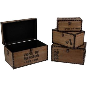 Atmosphera Atmosphera - Jeu de 4 coffres de rangement r&eacute;tro Factory cr&eacute;ateur dint&eacute;rieur, style vintage et pratique