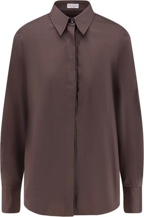 Brunello Cucinelli Femme, Blouses et Chemises, Brun, Taille: 40 FR Pointed Collar Shirt