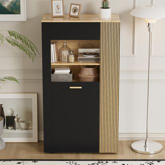 Generic Modernes Sideboard mit LED-Lichtern Aufbewahrungsschrank mit 3 festen 2 verstellbaren Regalen Beistellschr&auml;nken f&uuml;r Wohnzimmer Esszimmer K&uuml;che B&uuml;ro Ka