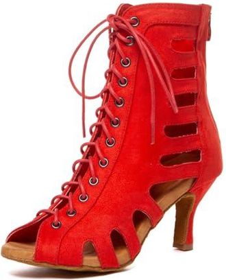 Minitoo Chaussures de danse standard pour femme - Bottes de danse latine - Pour l&eacute;t&eacute; - Soir&eacute;e - Sandales de f&ecirc;te, L611 Rouge Talon 7 5 cm, 37 EU