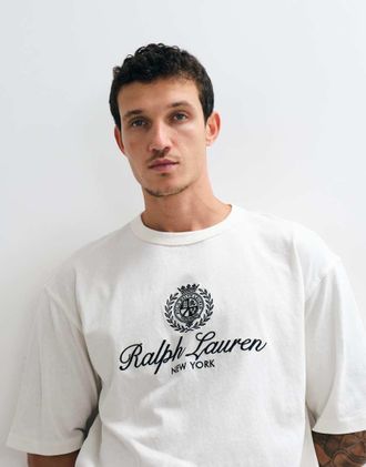 Polo Ralph Lauren t-shirt &eacute;pais &agrave; &eacute;cusson en cr&egrave;me-Blanc