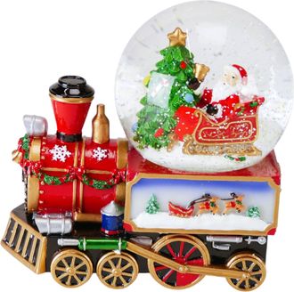 Musicboxworld MMM GmbH, Spieluhrenwelt 65059 Spieluhr - Der Zug mit Einer 100 mm gro&szlig;en Kugel spielt eine Weihnachtsmelodie - Schneekugel 100 mm - Weihnachtszug mit