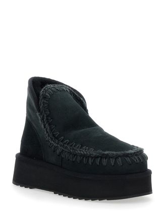 Mou Womens Black Suede Ankle Boots With Braided Detail Sheep