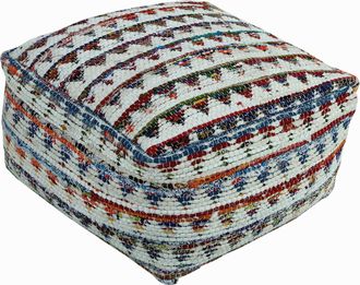 Homescapes Chindi Sitzw&uuml;rfel Fu&szlig;hocker quadratisch Ethno Look bunt Creme 60 x 60 x 30 cm