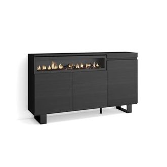 Skraut Home | Sideboard, Highboard | Kommode, Komodenschrank | 150x87x35cm | 3 T&uuml;ren | Elektrokamin. Ma&szlig;e | Industriedesign | Moderner Stil | Schwarz