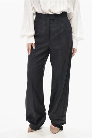 Alexander McQueen Wool Palazzo Trousers with Pinstripe Pattern size 42