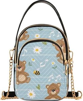 Mnsruu Sac à bandoulière pour femme avec motif dours et marguerites blanches avec sangle réglable